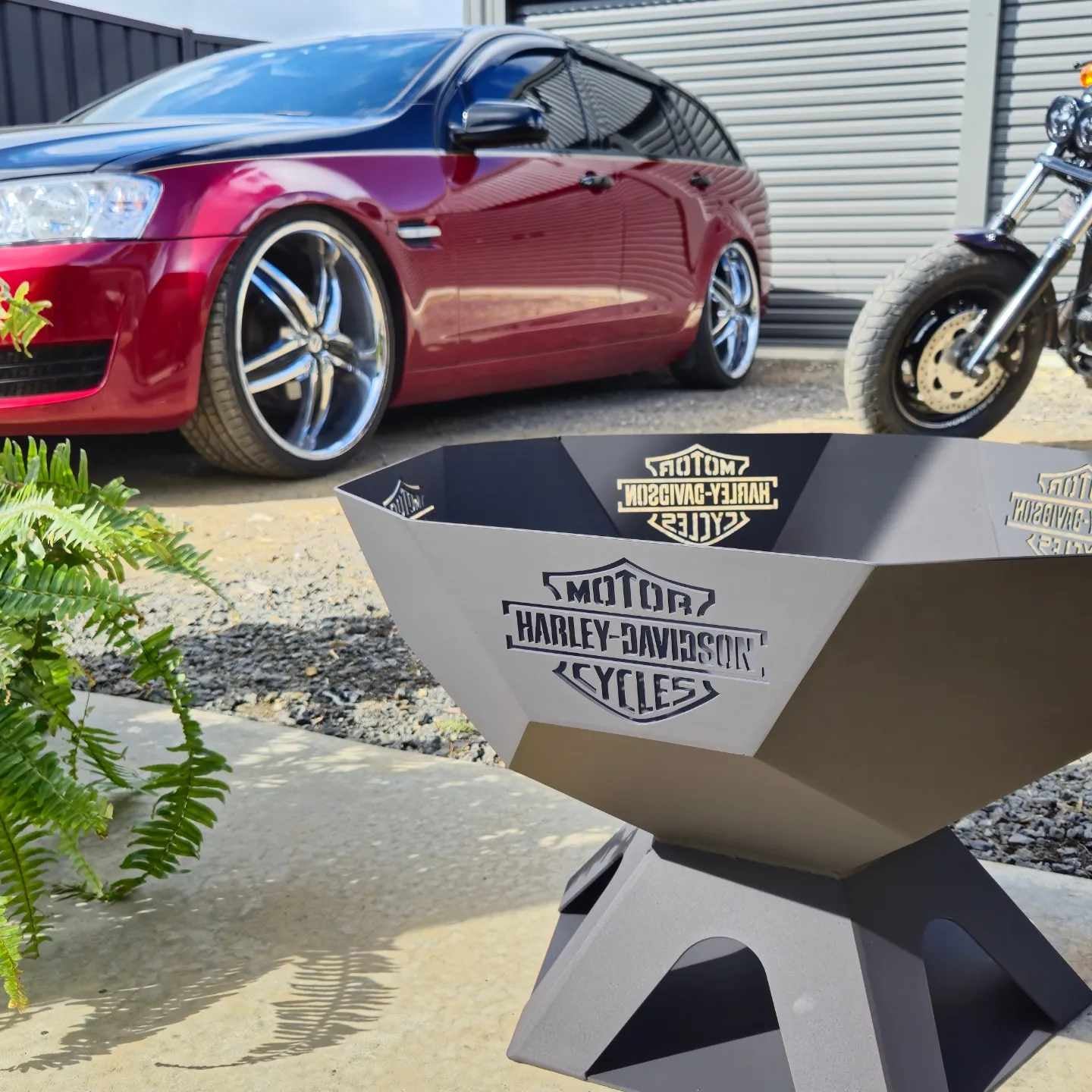 Custom Fire Pit Bowel with Harley, Indian, Triumph logos | Throttle Culture